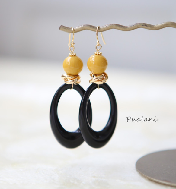 マスタードとブラックオーバル♡ピアス・イヤリング♪【K18・K14GF/14kgf対応】 ピアス（フック・チェーン） PuaLANI プアラニ pualani 通販 6065534 ...