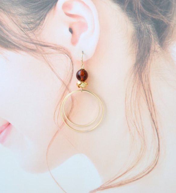 べっ甲10のダブルリング（メタル）♡ピアス・イヤリング♪【K18・K14GF/14kgf対応】 ピアス（フック・チェーン） PuaLANI プアラニ pualani 通販 6131127 ...