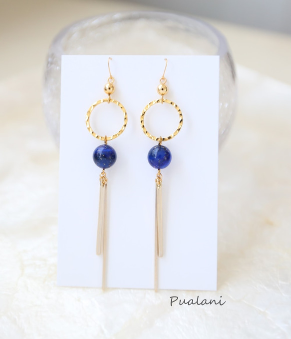 ラピスフレークとメタル（ビーズ＆Wリング＆スティックW）♡ピアス・イヤリング♪【K18・K14GF/14kgf対応】 ピアス（フック・チェーン） PuaLANI プアラニ pualani 通販 ...