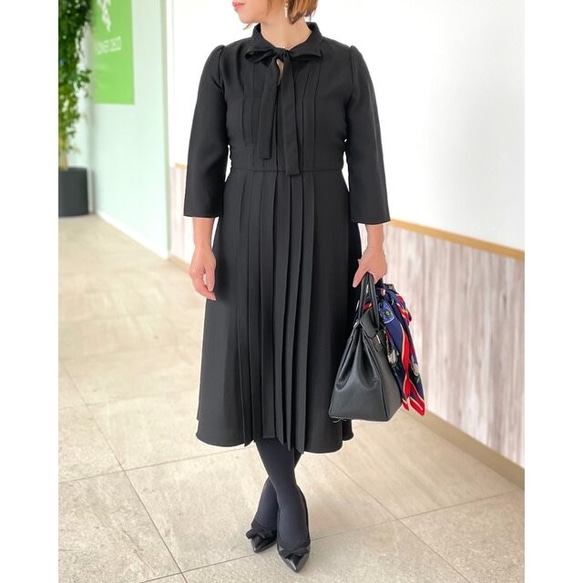【小柄S】ジョーゼット ボウタイプリーツフレアワンピース黒 七五三卒業式KMC-1 121583 ワンピース keep my closet ...