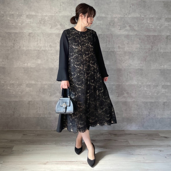 華やかレース 大人シックロングワンピース M〜LL【FREE】フォーマル KMC-118 107311 ワンピース keep my ...