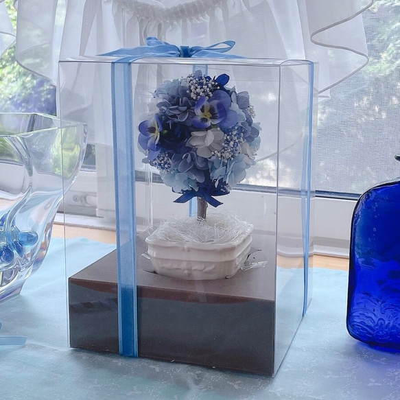 あじさいとパンジーのブルートピアリー(プリザーブドフラワー) 母の日 プリザーブドフラワー chai♡hima 通販｜Creema(クリーマ)