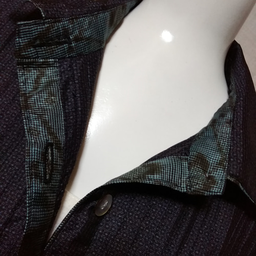 着物リメイク※男物大島紬からピンタックシャツワンピース 着物リメイク※男物大島紬からピンタックシャツワンピース
