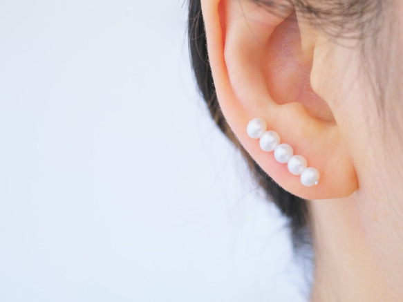 Fimm perlur pierce：5連淡水パールピアス チタンポスト ジルコニア ピアス（スタッド・一粒） Nuna 通販 ...
