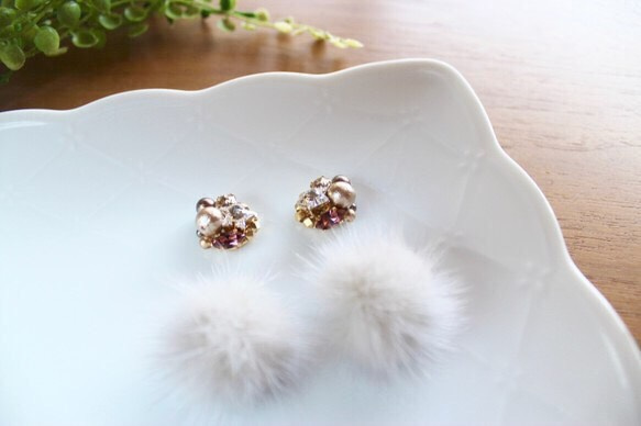 〜Grace〜スタービジュー&ファーピアス（イヤリング無料） イヤリング・ノンホールピアス バニアン 通販 1782710｜Creema(クリーマ)