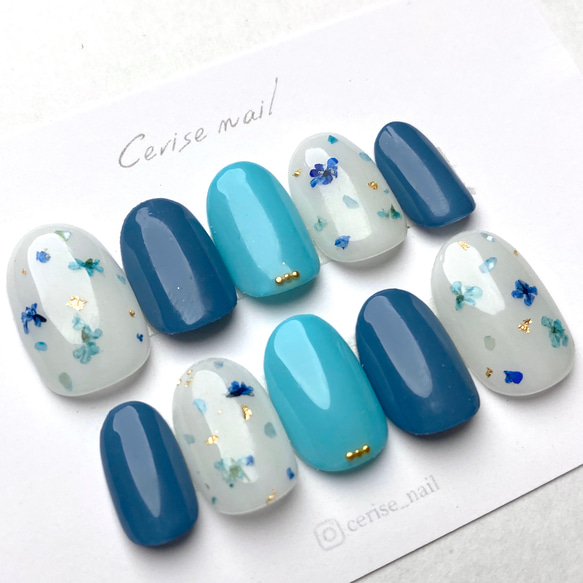 No.006 お花ネイル〉押し花/青/シンプルネイル/春ネイル/ドライ No.006 お花ネイル〉押し花/青/シンプルネイル/春ネイル/ドライ