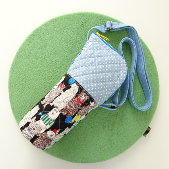 くまさん黒×水色ドット☆ボトル用ショルダーケース その他入園グッズ *norie 通販 4009130｜Creema(クリーマ)