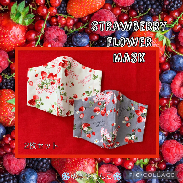 ストロベリー マスク 2枚 セット ホワイト グレー 布マスク ハッピーミモザ 通販 12713972｜Creema(クリーマ)