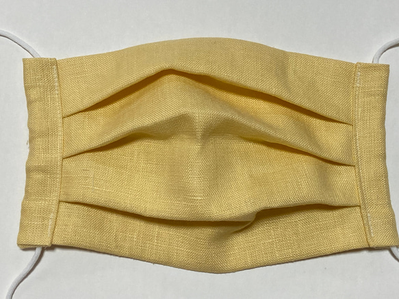 送料無料 リネンとシングルガーゼのプリーツマスク 無地黄 布マスク Ryoupoko 通販 10035246｜Creema(クリーマ)