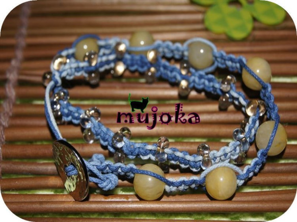 青ブレス～2 天然石イエロージェイド ブレスレット mujoka 通販 1198139｜Creema(クリーマ)