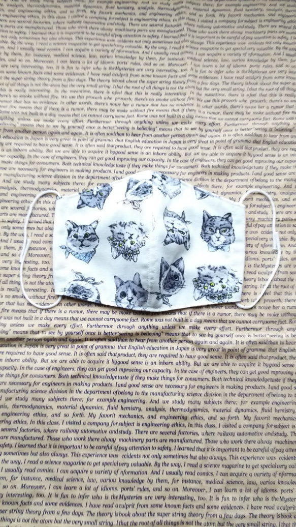 送料無料♪Wガーゼ生地♪手書き風猫フェイス柄♪白系♪大人用マスク♪立体マスク♪大きめ その他ファッション のあ 通販 9230442 ...