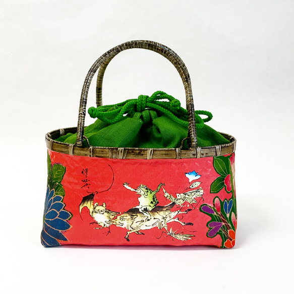 一閑張りバッグ “猪に乗る蛙！” 浮世絵仕上げ かごバッグ Momo太郎 通販 11611838｜Creema(クリーマ)