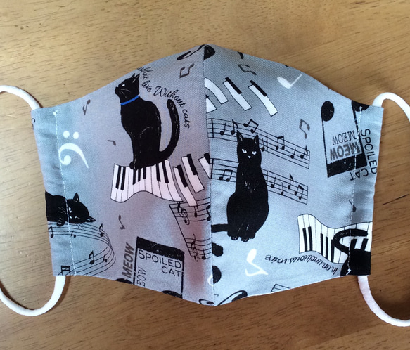 送料無料 即日発送 布マスク ハンドメイド マスク かわいい 猫 音符 音楽 ピアノ グレー系 (裏地 白色)B 布マスク kazumi 通販 ...