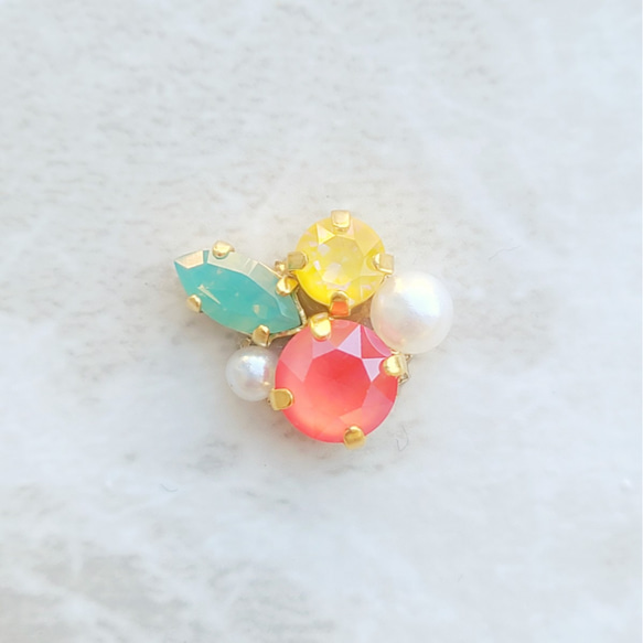 再販×3 【2way】イヤーカフにもなるスワロフスキーマスククリップ～コーラルイエロー～ マスクアクセサリー SOLEIL DES ...