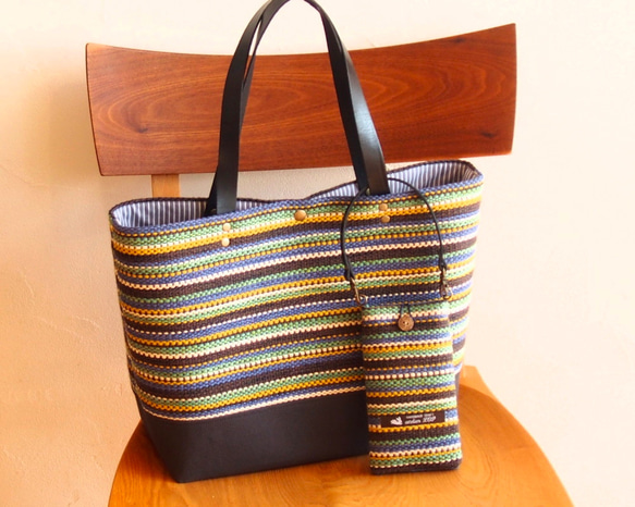 【Creema限定新春福袋】冬の北欧風マルチカラー手織り布のトートとポーチのセット（ブルー） トートバッグ Atelier LOP 通販 ...