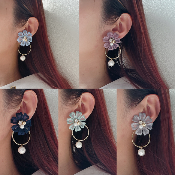 【送料無料】刺繍フラワーカラフルピアス・イヤリング ピアス（その他） RoseRavieen 通販 7820164｜Creema(クリーマ)