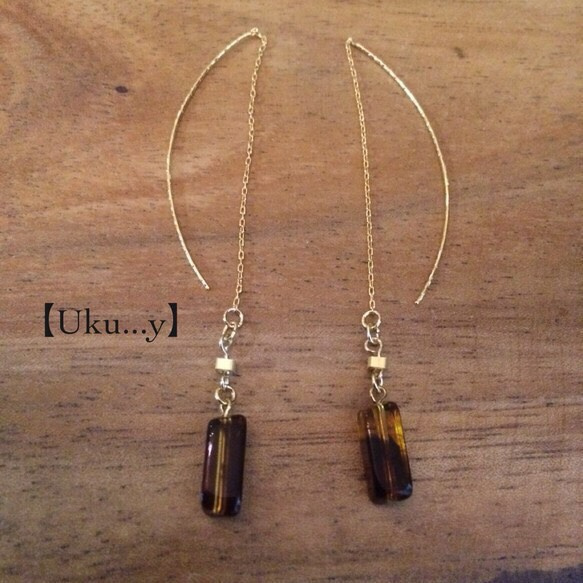 再販 本物べっ甲 × gold CUBE 【アメリカンフックピアス/イヤリング】リニューアル版 ピアス（フック・チェーン） [Uku...y ...