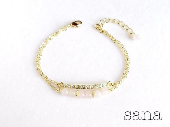 ローズクォーツとラインストーンの二連ブレスレット ブレスレット sana 通販｜Creema(クリーマ) 5412987