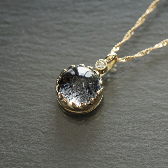 秋の新作 K18YG カボションブラックルチル×ダイヤモンドmaruペンダント ネックレス・ペンダント オリーブ 通販｜Creema(クリーマ)