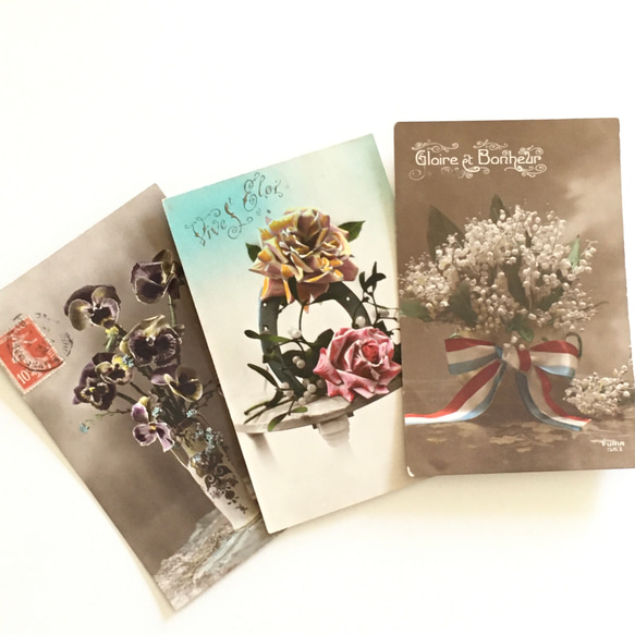 アンティークポストカード 3枚セット パンジー（ビオラ）・バラ・スズラン｜フランス その他ラッピング用品 LaMaisonduChatNoir ...