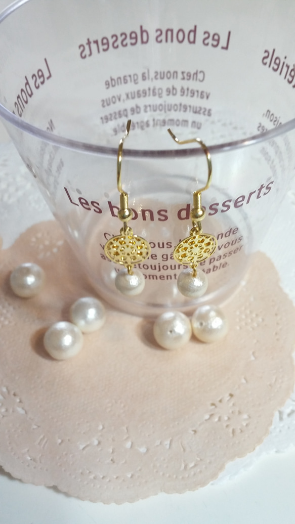 コットンパールのシンプルピアス ピアス（フック・チェーン） miona living 工房 通販｜Creema(クリーマ) 3979728