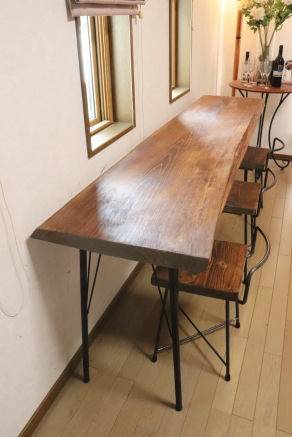 W1890一枚板ヒノキカウンターテーブルお店様 カフェ ダイニングテーブル在宅勤務 テレワーク 店舗什器 ダイニングテーブル アピアランス ...