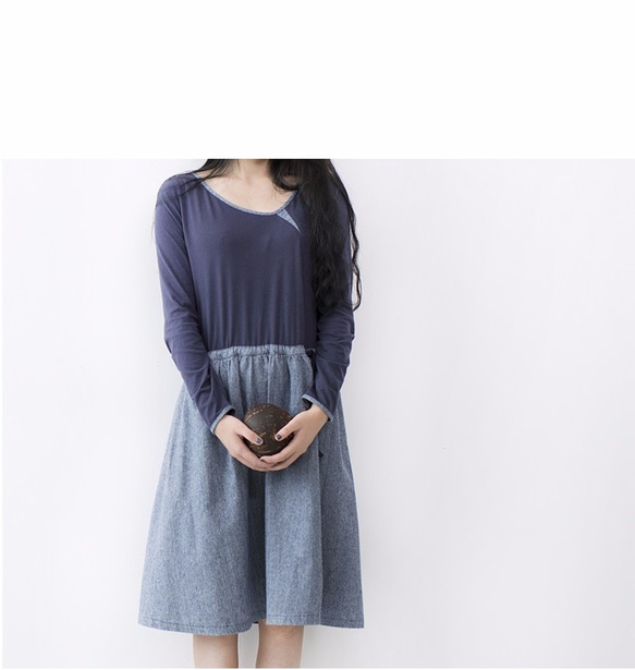 【M】シンプルなひも寄せ長袖ワンピース♪ ワンピース トモハンドメイド 通販｜Creema(クリーマ) 1732320