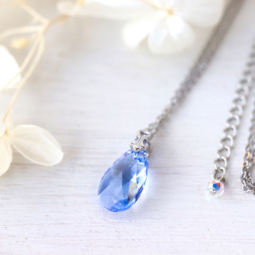 青い涙*ネックレス(貴和クリスタル、ブルー、青、花 青い涙*ネックレス(貴和クリスタル、ブルー、青、花