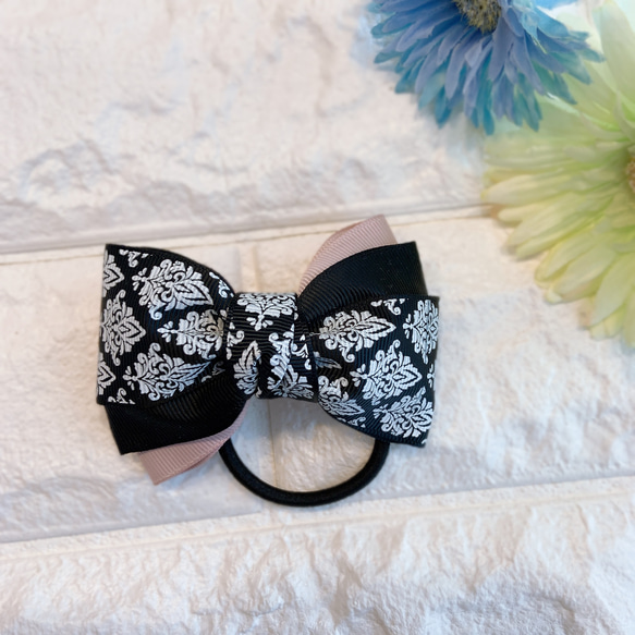 riv ribbon ダマスク柄×バニラカラー おしゃヘアゴム 大人にも キッズにも ♡ 親子で♡ 兼用にも♡ ヘアゴム emi ...