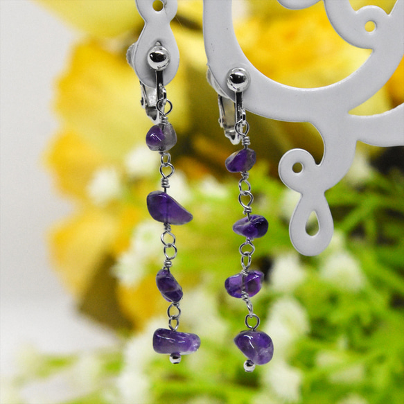 アメジストのミニタンプルイヤリング EA-EA0015-AM イヤリング・ノンホールピアス Karen 通販｜Creema(クリーマ ...