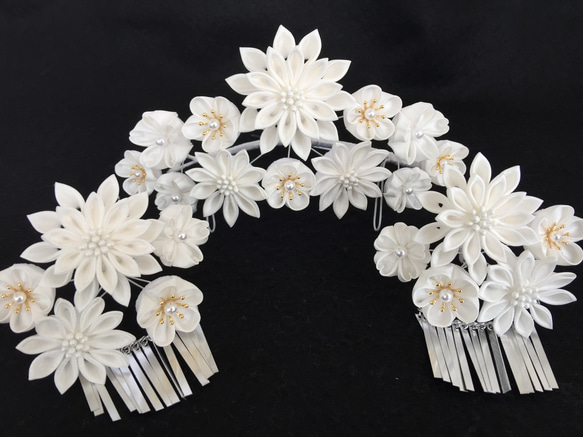 つまみ細工簪~花嫁かんざし 白 ヘッドドレス(ウェディング つまみ細工簪~花嫁かんざし 白 ヘッドドレス(ウェディング