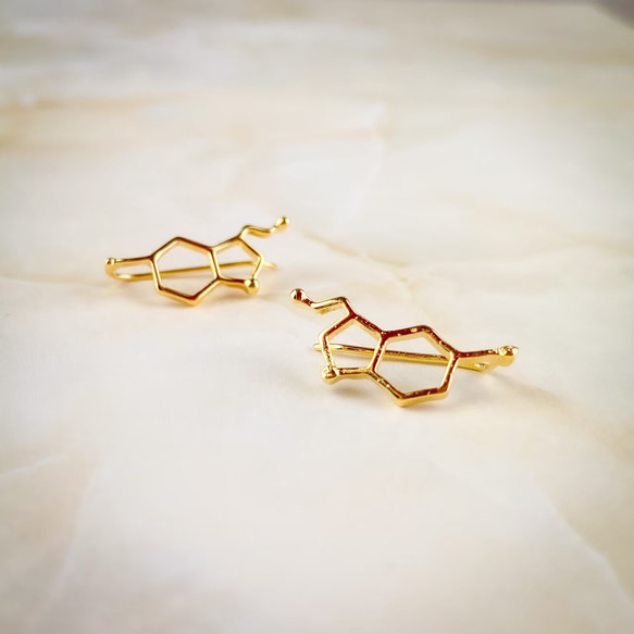 化学構造式記号のおもしろピアス [カラバリ2色 gold＆silver] 幸せホルモン・セロトニン ピアス（スタッド・一粒） オモロ雑貨店 ...