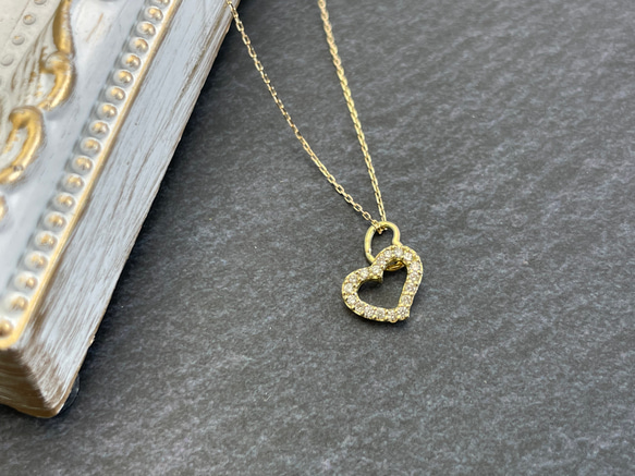 ～ダブルハート～ No.2649 K18YG ダイヤモンド ペンダントネックレス ネックレス・ペンダント M＇s☆Diamo～エムズディアモ ...