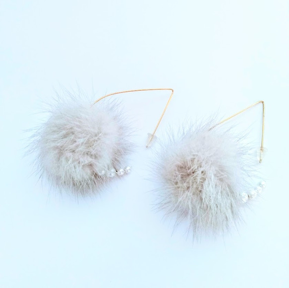 GARREL グレー/ブラウンミンク＆パール使用雫型ピアス ピアス（フック・チェーン） GARREL 通販｜Creema(クリーマ) 12653852