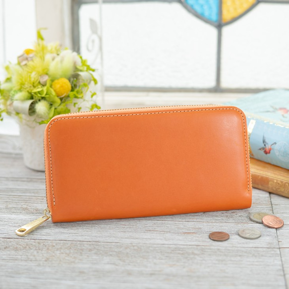 【永久無料保証】キメ細かく色鮮やか♪ 大日キッププリモレザー オレンジ ラウンドファスナー長財布 長財布 新進工房 通販｜Creema(クリーマ)