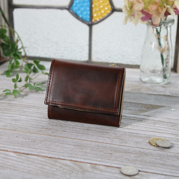 【永久無料保証】重厚感としなやかさ☆ アメリカ ホーウィン社製クロムエクセルレザー ブラウン 三つ折り財布 その他ミニ財布・コンパクト財布 ...