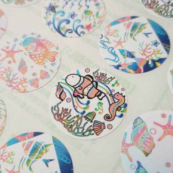 沖縄の海を感じてほしい 鮮やかな紅型風デザイン 48枚セット NO86 シール・ステッカー riteru 通販 12582308｜Creema ...