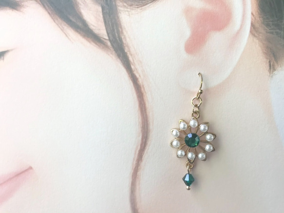 スワロ輝く・パールフラワーピアス・イヤリング イヤリング・ノンホールピアス dr-precious 通販｜Creema(クリーマ)