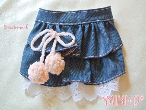 デニム風ミニスカート+ポンポン 【Lサイズ】 ペット服・アクセサリー ichigon 通販 1753621｜Creema(クリーマ)