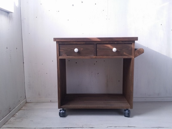 アンティークテイスト タイルトップ移動式ワゴン キッチンワゴン キャスター付 キッチン収納 オーダー可 店舗什器 ローテーブル・リビング ...