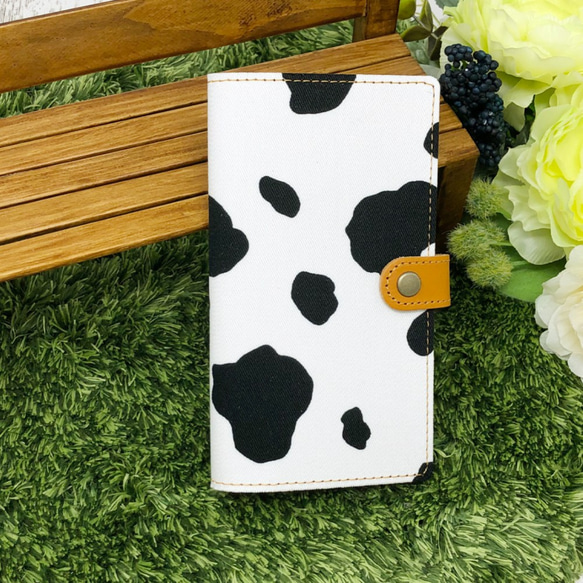 全機対種応 スマホケース 手帳型 【 モウ 】アニマル ナチュラル モウ柄 牛柄 ブラック アニマル柄 A142A スマホケース・カバー ...
