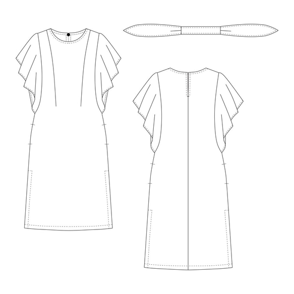 【型紙】フリル袖のワンピース(FBOP-02)パターン・レシピ付き 型紙 お名前ワッペンと型紙fleurbeni 通販 12698592 ...