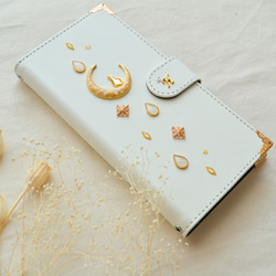 手帳型スマホケース『猫と月のロマンティック』-white cat-♡全機種対応 白い手帳カバー iphoneケース スマホケース・カバー ...