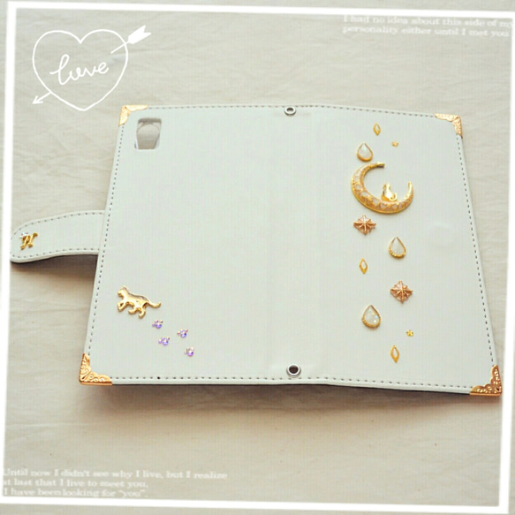 手帳型スマホケース『猫と月のロマンティック』-white cat-♡全機種対応 白い手帳カバー iphoneケース スマホケース・カバー ...