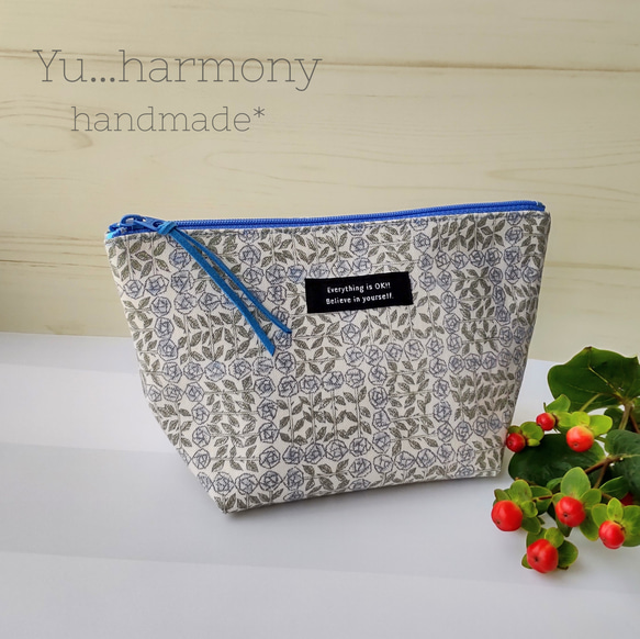 リバティ×ミナペルホネンコラボ スリーピングローズ帆布使用 花柄ポーチ ブルー グリーン ポーチ Yu…harmony 通販｜Creema(クリーマ)