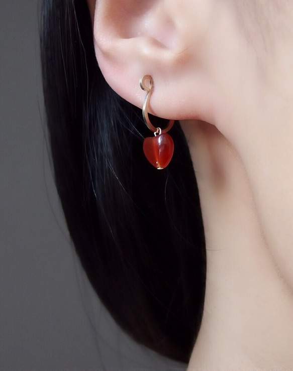 [14kgf] Red heart : イヤリング ピアス（フック・チェーン） MONOandUNI 通販｜Creema(クリーマ) 3384910