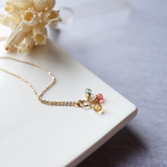 トリプルサファイアのネックレス/14kgf/C/N10117 ネックレス・ペンダント Lufu Jewel 通販｜Creema(クリーマ)