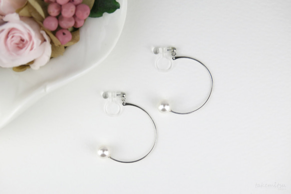 ゆらフープパール（シルバー） イヤリング・ノンホールピアス takemitsu 通販｜Creema(クリーマ) 3030778