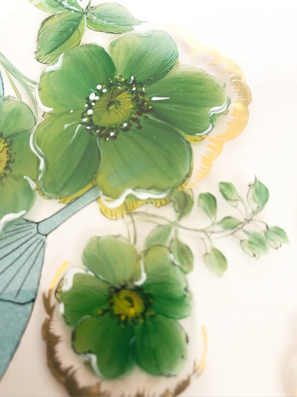 うちわと野バラのデザートプレート グラス HITOMI らら 通販 11571264｜Creema(クリーマ)