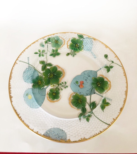 うちわと野バラのデザートプレート グラス HITOMI らら 通販｜Creema(クリーマ) 11571264